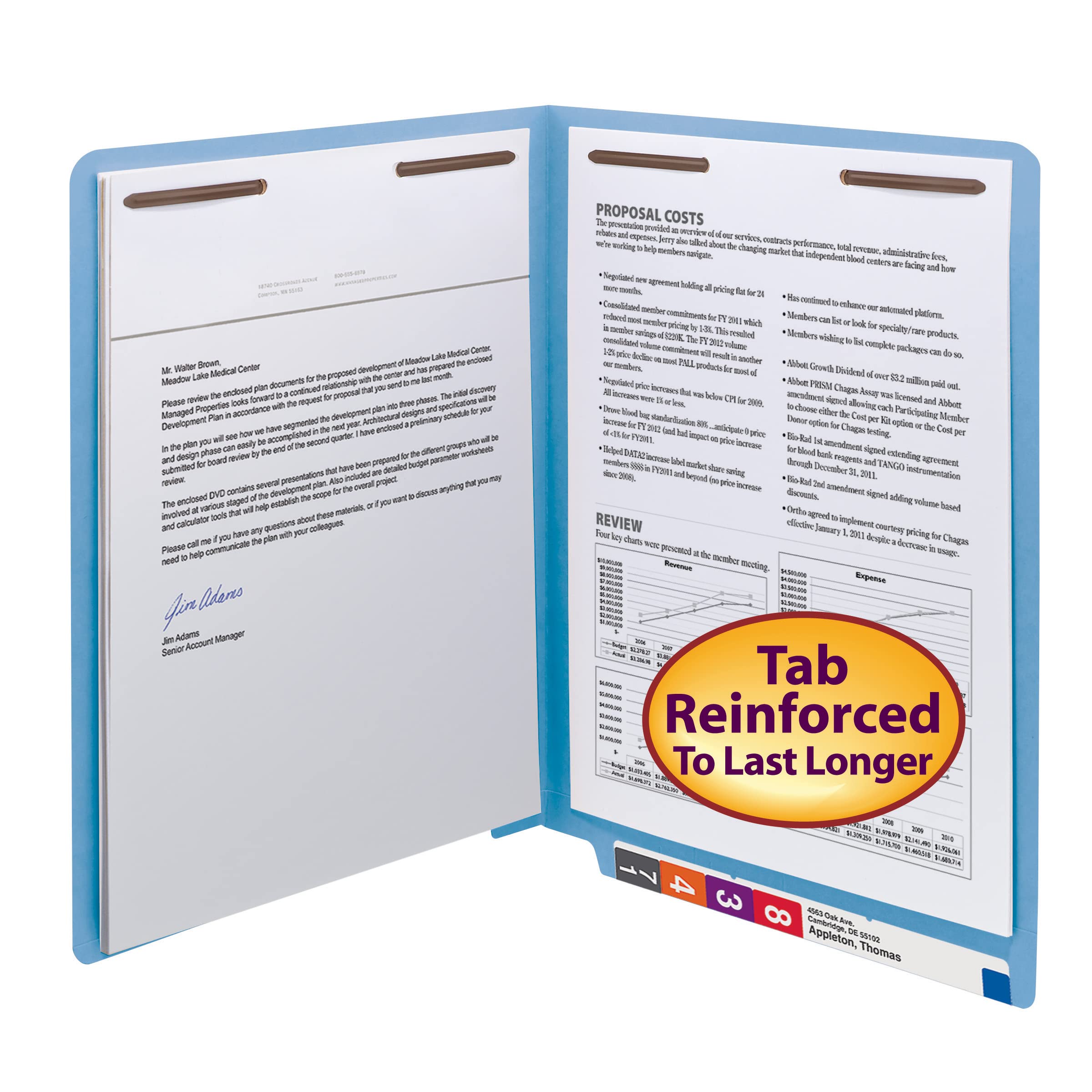 Smead Watershed/CutLess End Tab Fastener File Folder, Reinforced Straight-Cut Tab, 2 Fasteners, Letter Size, Green, 50 per Box (25150)
