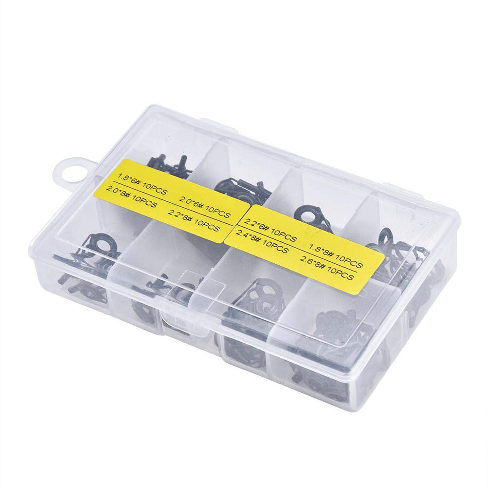 VGEBY1 Fishing Rod Guides Ring, 80Pcs Ceramic & Stainless Steel Fishing Rod Part Tip Tops Guides Ring Kit Set