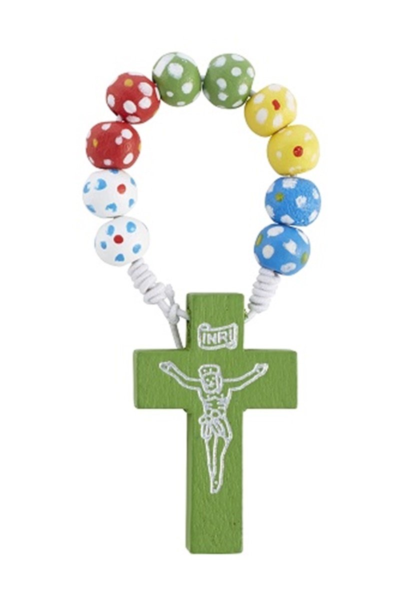 Wooden Rosary Rings with Assorted Color Crosses, Pack of 50, 2 1/2 Inch