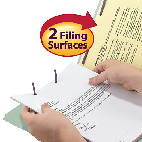 Smead® Pressboard Fastener Folders With SafeSHIELD® Fasteners, 3" Expansion, Legal Size, 100% Recycled, Gray/Green, Box