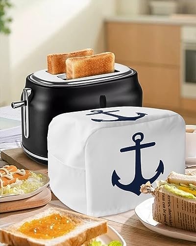 Toaster Cover, 4 Slice Toaster Cover Nautical Navy Blue Anchor White Background Kitchen Small Appliance Covers, Dust and Machine Washable Bread Maker Cover (12w X 11d X 8h)