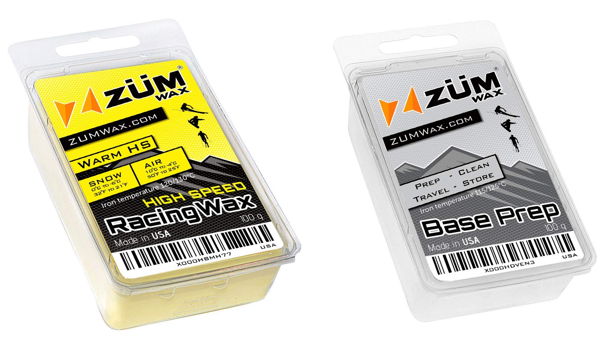 ZUMWax Ski/Snowboard/Nordic/Cross-Country HIGH Speed Racing Iron ON Wax Bundle - Warm Temperature + Base Prep
