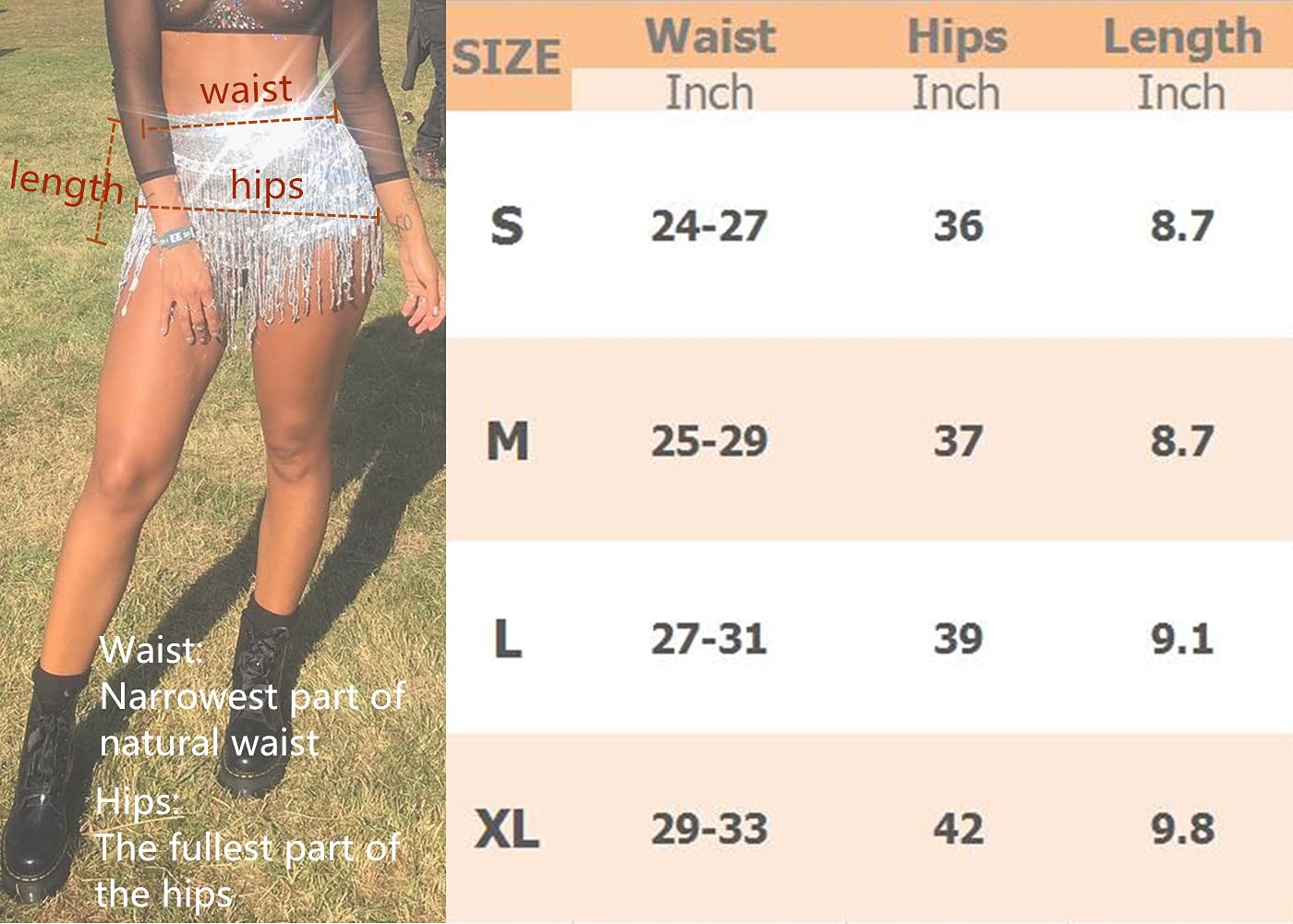 Yollmart Women's Sequins Tassel Skirts Shorts Booty Dance Festival Bottoms (US, Alpha, X-Large, Regular, Regular, Gold)