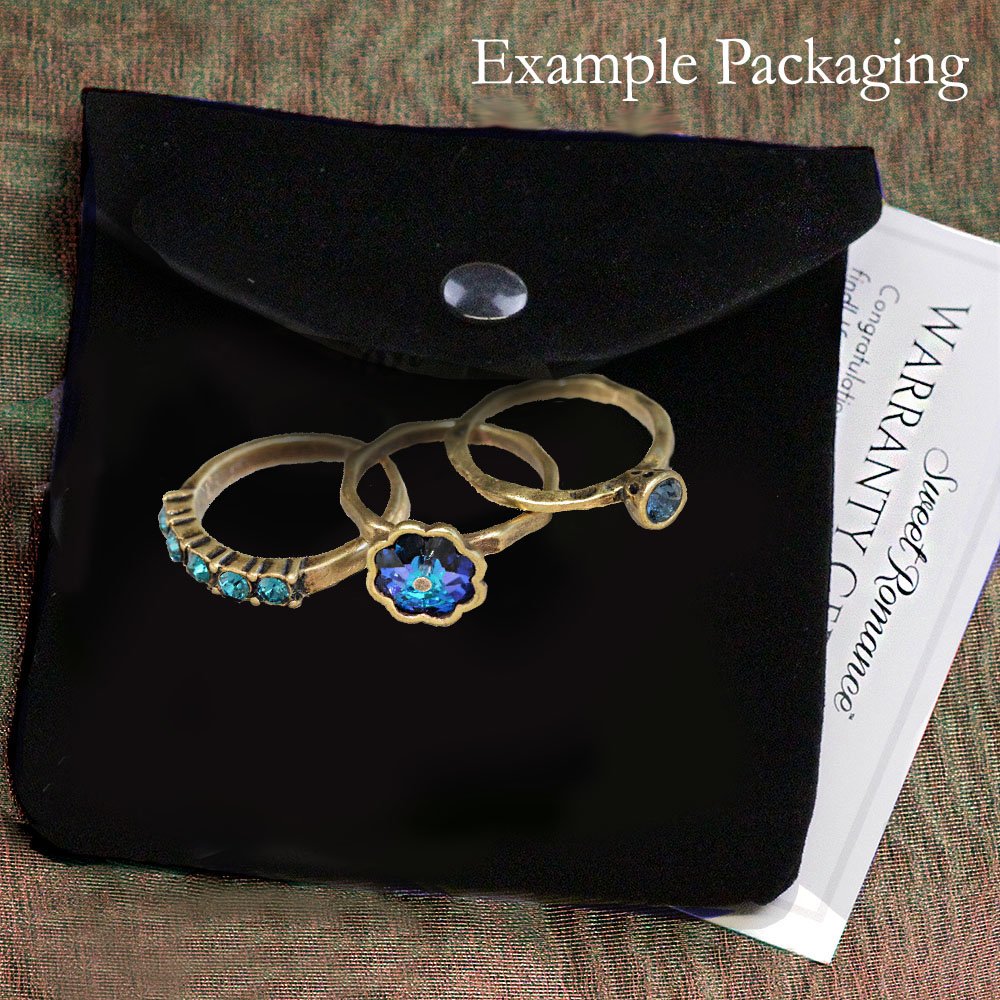 Sweet Romance Vintage Flower Swarovski Crystal Inspirational Wanderlust Boho Stack Rings - Set of 3 Stacking Rings (E - Adventure - Size 7)