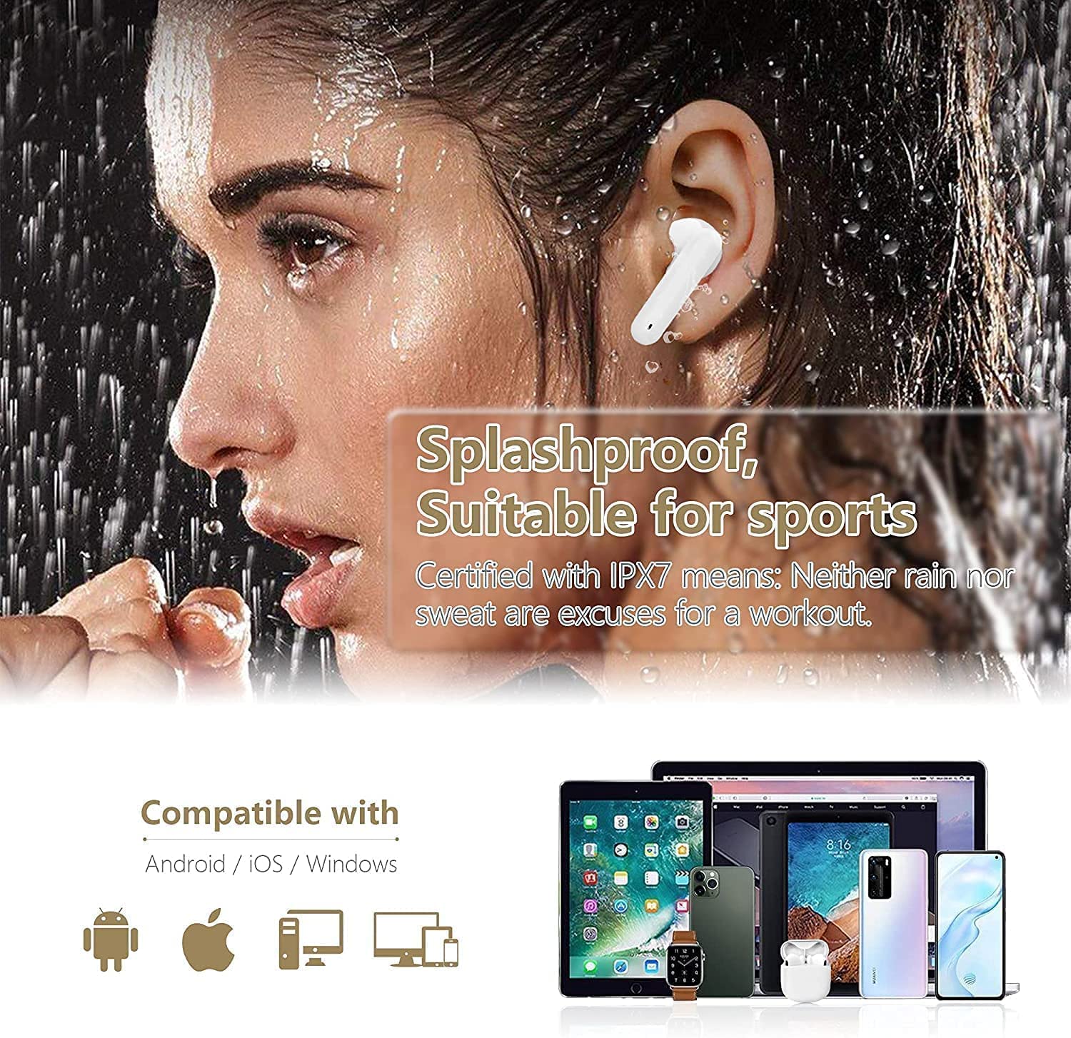 Wireless Earbuds Headphones,Bluetooth 5.0 Earphones,Charging case,Air Buds in-Ear Pods Ear Buds Wiht Mic Stereo Auto Pairing,Waterproof Noise Canceling Headset for Apple airpod Android iPhone Samsung