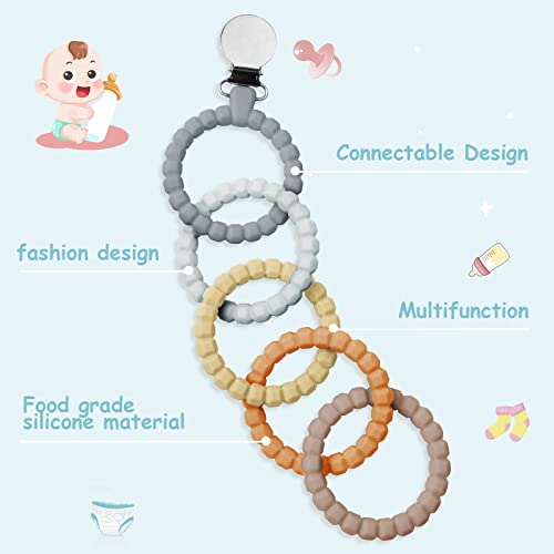 Vicloon Silicone Teether Rings, Baby Teether Rings, Baby Teether Link with Pacifier Clip, Attachable Teether Chew Toy for Babies, BPA Free Teething Relief Baby Chew Toys, Sensory Teething Ring