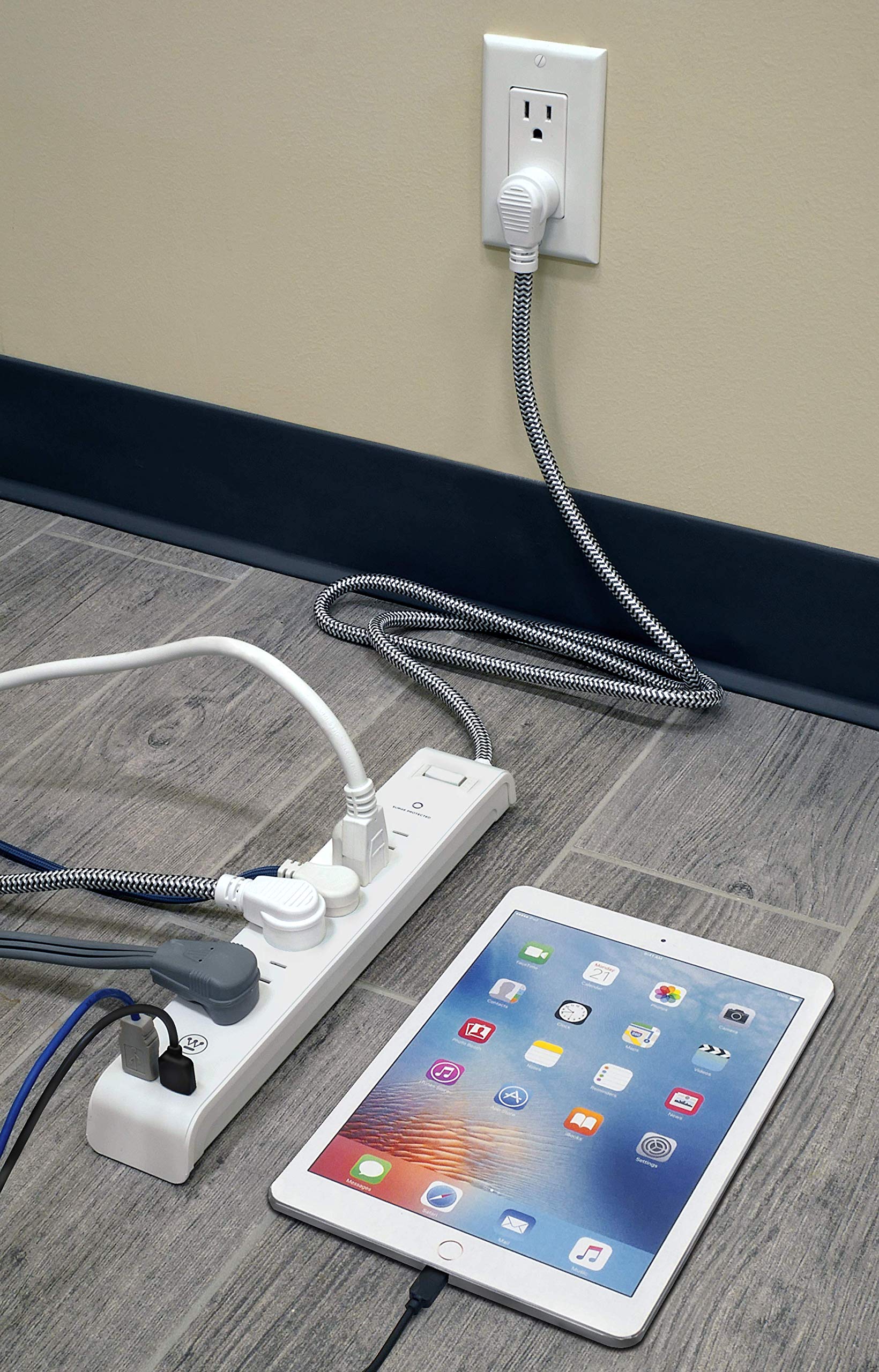 Westinghouse 96021 Strip 6-Outlet 2-USB 900 Joule Surge Protector with Fabric Braided Tangle Free Cord, White