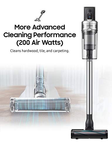 Samsung Jet 90 Cordless Stick Vacuum Long Lasting Battery and 200 Air Watt Suction Power, Complete with Telescopic Pipe, Titan Silver
