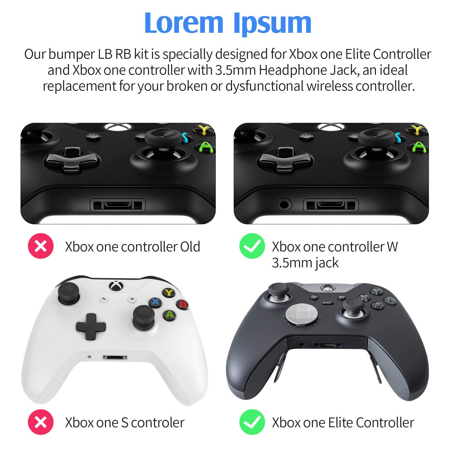 Sumind 10 Piece Bumpers Replacement LB RB Buttons Parts Replacement 4 Piece T6 T8 Screwdriver Repair Kit and 2 Piece Plastic Crowbar Compatible with Xbox One Elite Controller