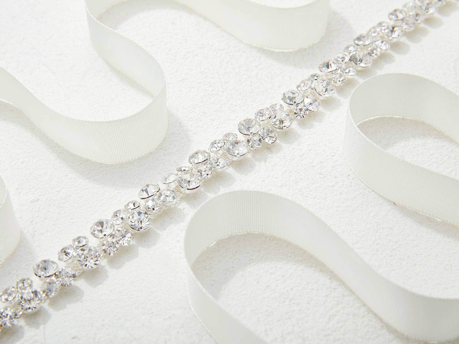 SWEETV Bridal Belt with Rhinestones Wedding Dress Belt Crystal for Brides Bridesmaids, Silver