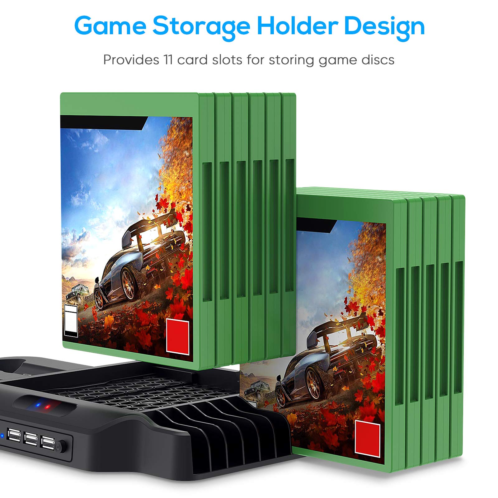 YUANHOT Vertical Stand with Cooling Fan Compatible with Xbox Series X/S, Charging Station Dock with Dual Controller Charger Ports, Game Storage and Cooler System