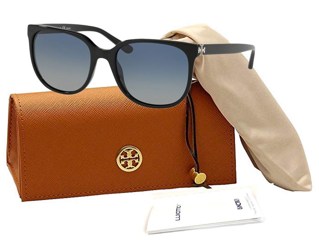 Tory Burch TY7106 17091H 57M Black/Blue Gradient Polarized Square Sunglasses For Women + BUNDLE with Designer iWear Eyewear Kit (LARGE)