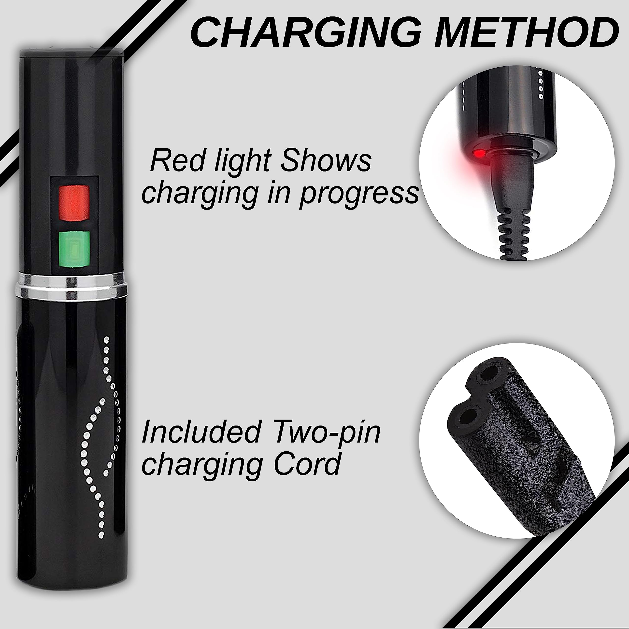 Wholesale (12 Pc) Flashlight Lipstick Stun Gun Women Self Defense Bright Led Flashlight - Rechargeable Battery (Black X12)