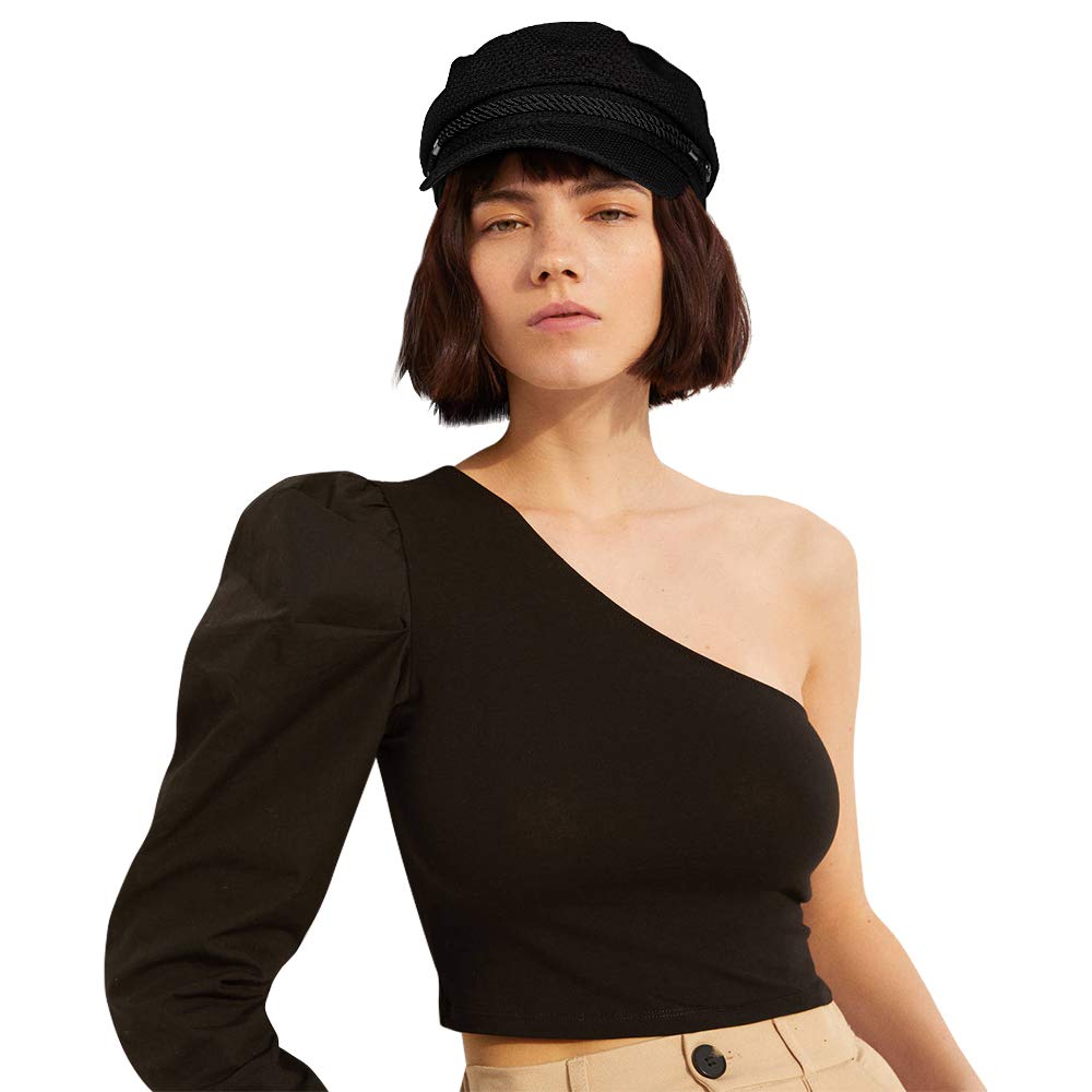 WETOO Women Fiddler Cap Newsboy Hat Visor Beret Cap Paperboy Gatsby Hat(Black)