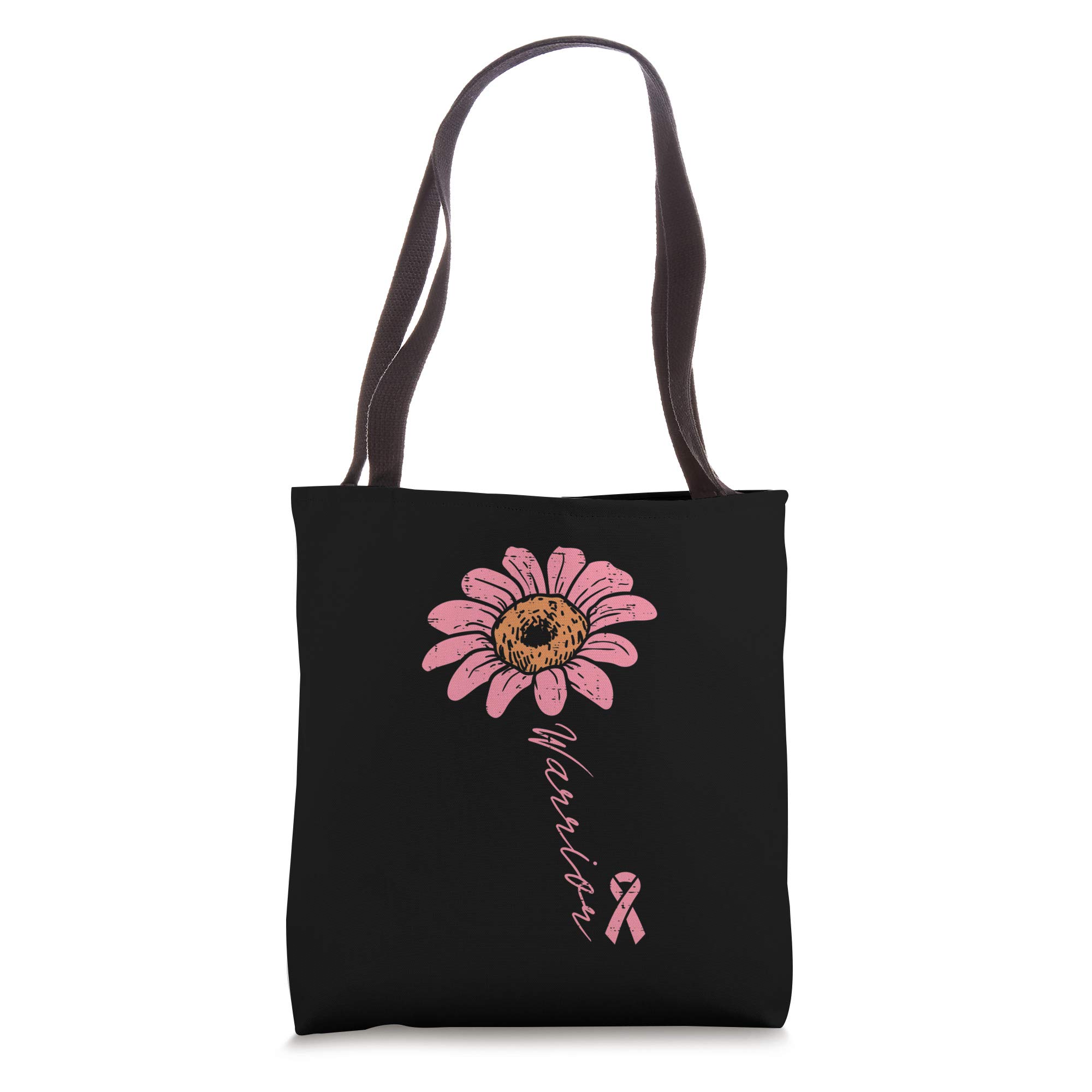Sunflower Warrior Pink Ribbon Breast Cancer Awareness Women Tote Bag