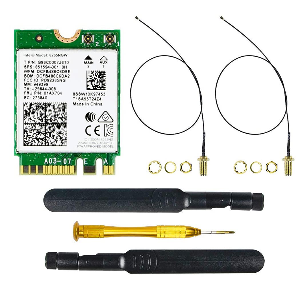 Wireless-AC8265 Dual Mode AC8265 Wireless NIC Module for Jetson Nano Developer Kit M.2 NGFF WiFi Card Support 2.4GHz / 5GHz 300Mbps / 867Mbps Dual Band WiFi and Bluetooth 4.2