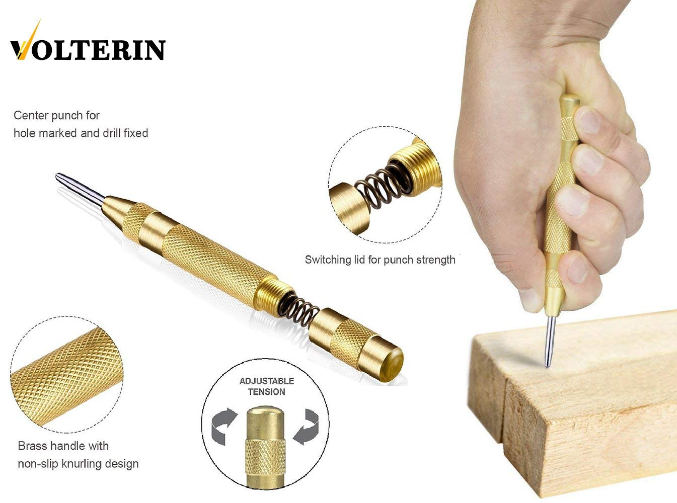 Step Drill Bit Set by Volterin, Cone Titanium Coated High Speed Steel | 4-Piece Set with Pouch | 3-12mm/4-12mm/ 4-20mm and Center Punch