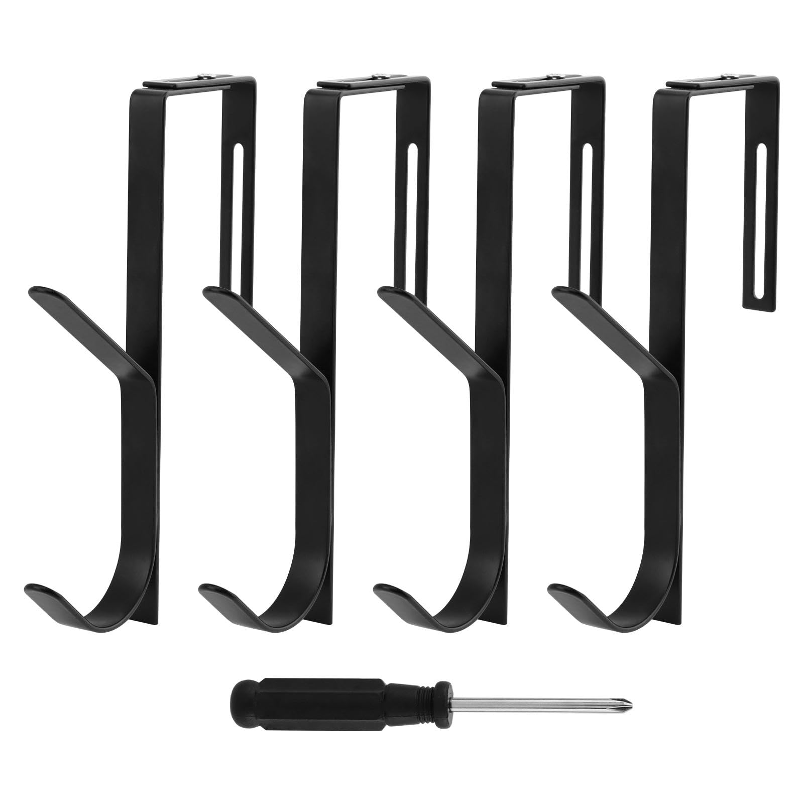SKQOUI Over The Door Hook, Over The Door Key Coat Hook 4pcs with Screwdriver Adjustable Width, Hanger Holder for Coat Robe Hat Clothe Towels Hanging, Bathroom Organizer Towel