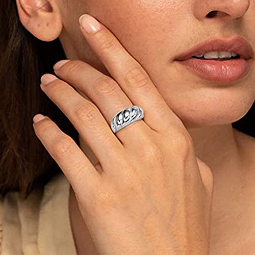 VQYSKO Silver Croissant Braided Twisted Ring fo Woman Man-18K Gold Plated Cute Simple and Elegant StackableStainless Steel Jewelry, Size 11