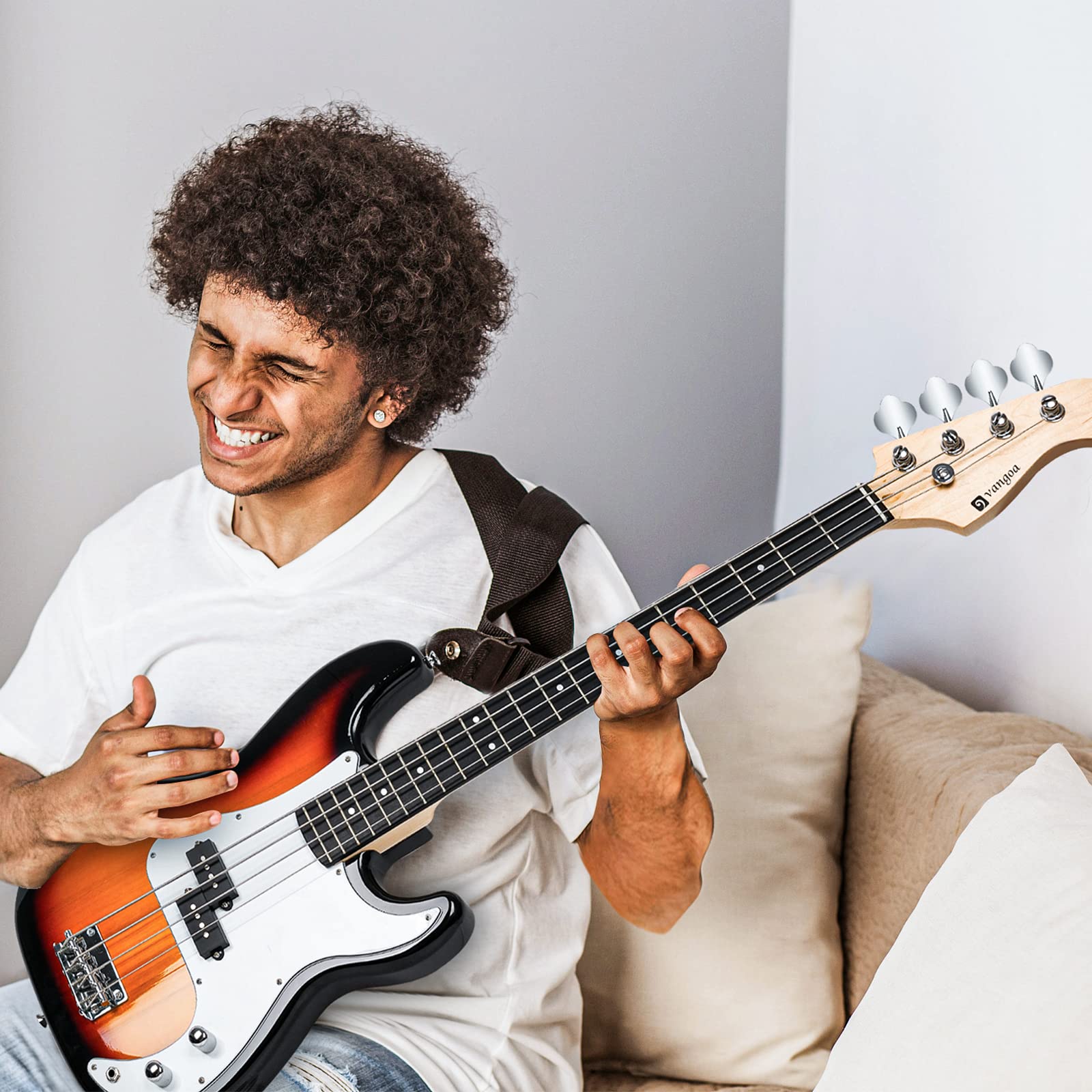 Vangoa Electric Bass Guitar Full Size 4 Strings Standard Bass PB Style Beginner Kit Sunburst for Starter Adults Kids with Gig Bag Cable Extra Strings Strap