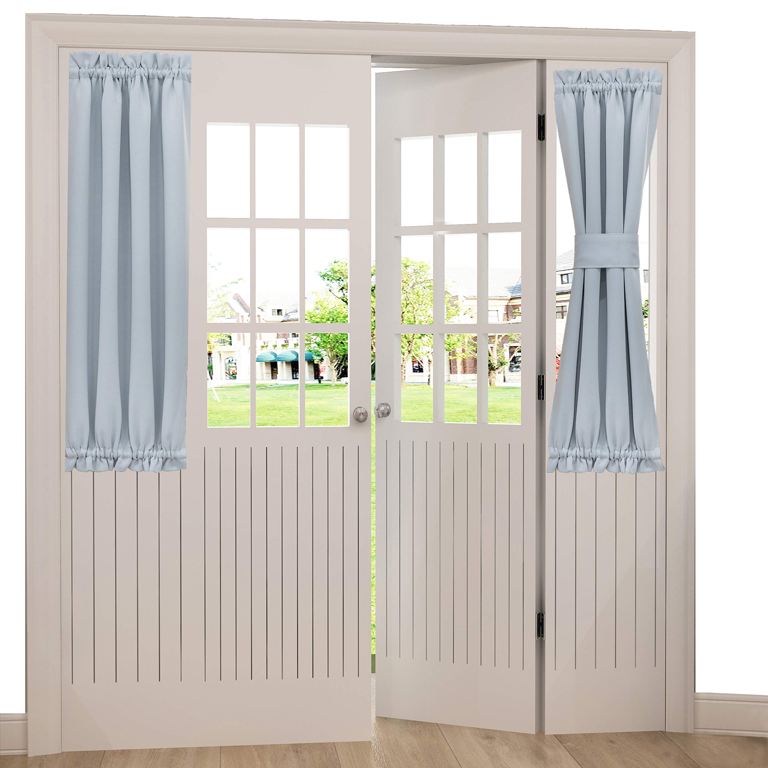 Spring Garden Home White Blackout Curtain for Door Window Room Darkening Thermal Panel Window Covering Blackout Drapery for Front Doors with Free Tieback, 1 Panel, 25 x 40 inch, Greyish White