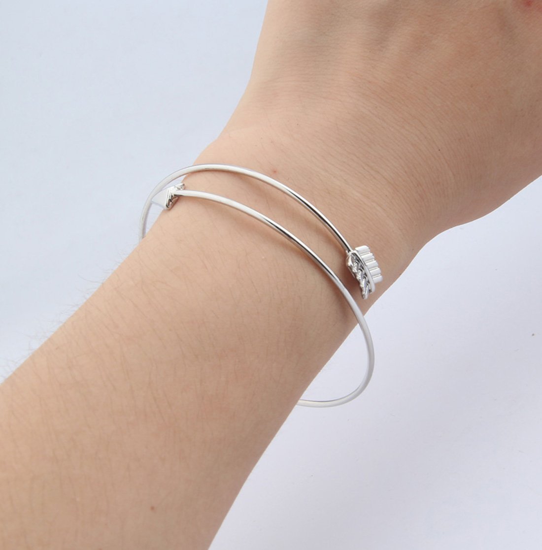 Skinny Bow and Arrow Bangle Adjustable Cuff Bracelet (Silver)