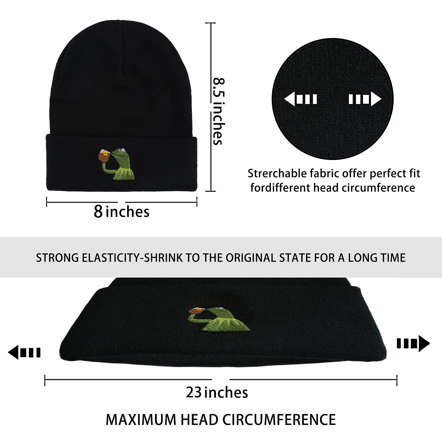YOUNGFIT Linhiian Frog Beanies for Men and Women, Winter Black Cool Funny Knit Hats