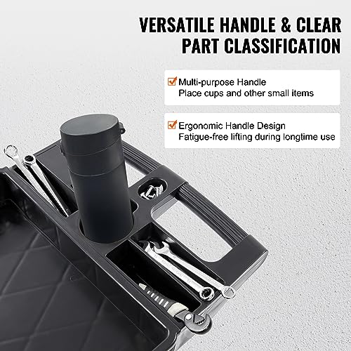 VEVOR Utility Service Cart, 2 Shelf 550LBS Heavy Duty Plastic Rolling Utility Cart with 360° Swivel Wheels, Medium Lipped Shelf, Ergonomic Storage Handle for Warehouse Garage Cleaning Office