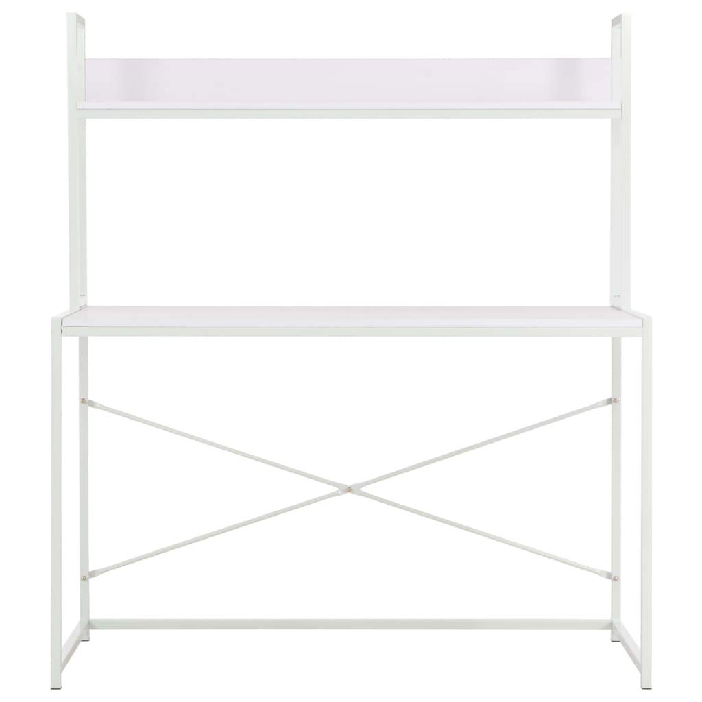 vidaXL Computer Desk, Office Table with Metal Frame, Home Writing Desk with Storage Shelf, Monitor Standing Desk, Industrial Style, White