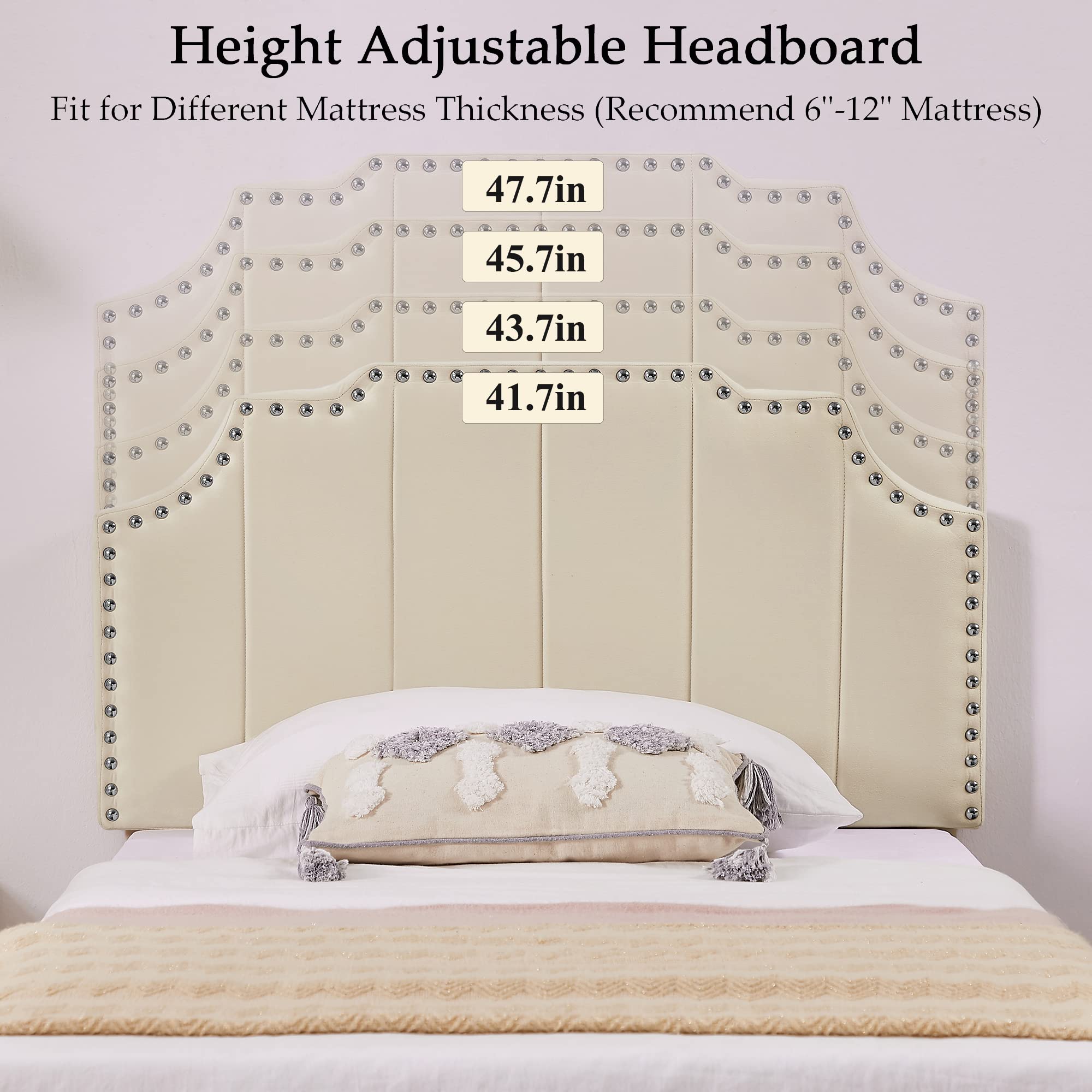 VECELO Twin Size Bed Frame Upholstered Platform with Tufted Adjustable Headboard/Mattress Foundation with Wood Slat Support, Easy Assembly,Honey Beige