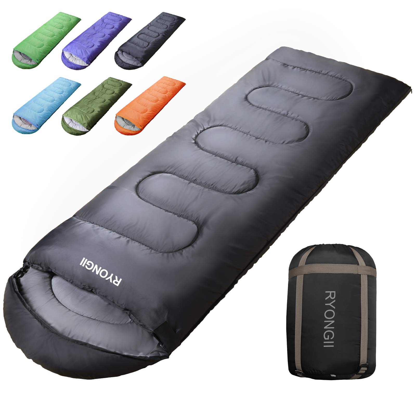 RYONGII Sleeping Bags 32℉ for Adults Teens - 4 Seasons Warm Cold Weather Portable Waterproof Kids Youth for Indoor & Outdoor, Camping, Backpacking and Outdoors Hiking(Dark Grey)