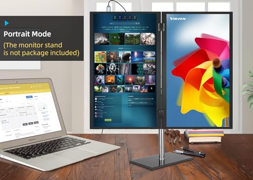 Virzen Triple Screen 15.6" Portable Foldable Monitor Dual Screen with VESA Extender 1080P FHD IPS for Laptop PC 360°Rotation Kickstand for Windows MAC OS Smartphone,PS5,Switch