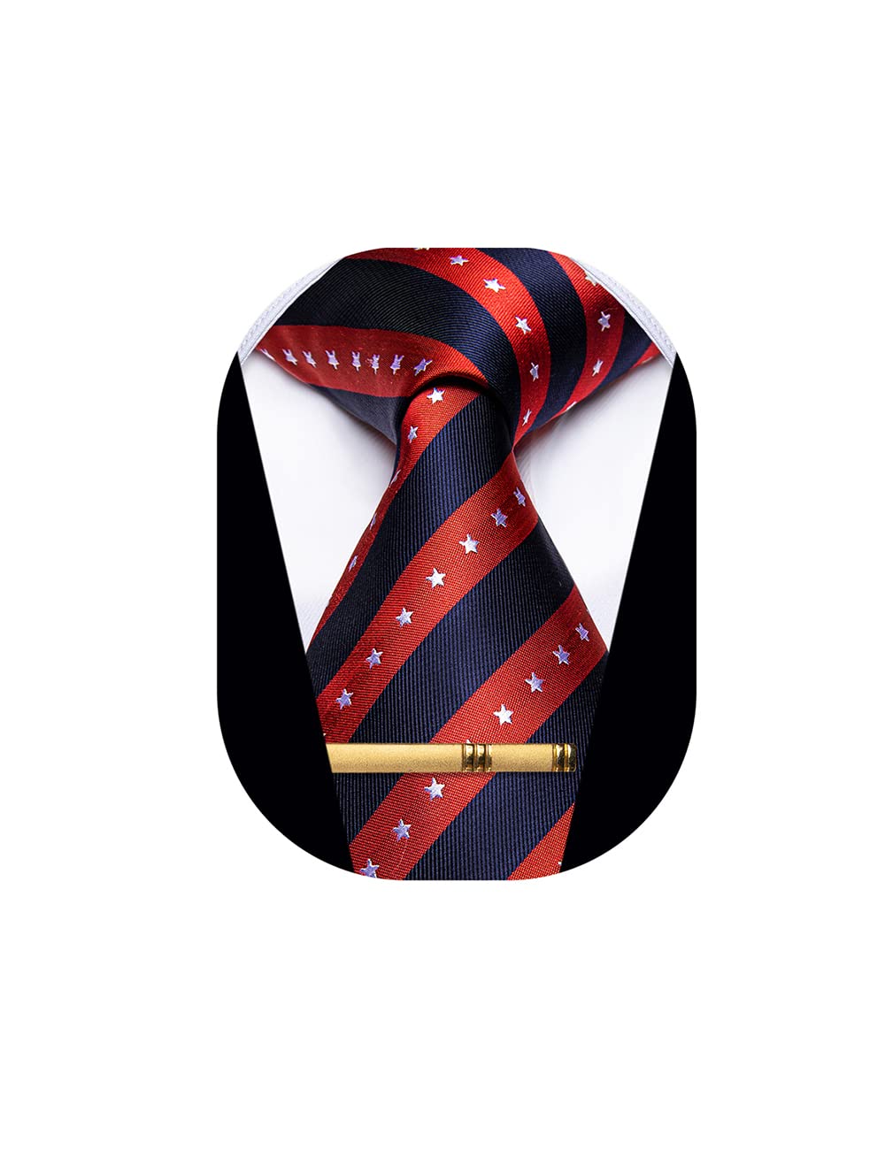 YourTies Red Striped Ties for Men Silk American Flag Neckties Classic Patriotic Tie Formal Business