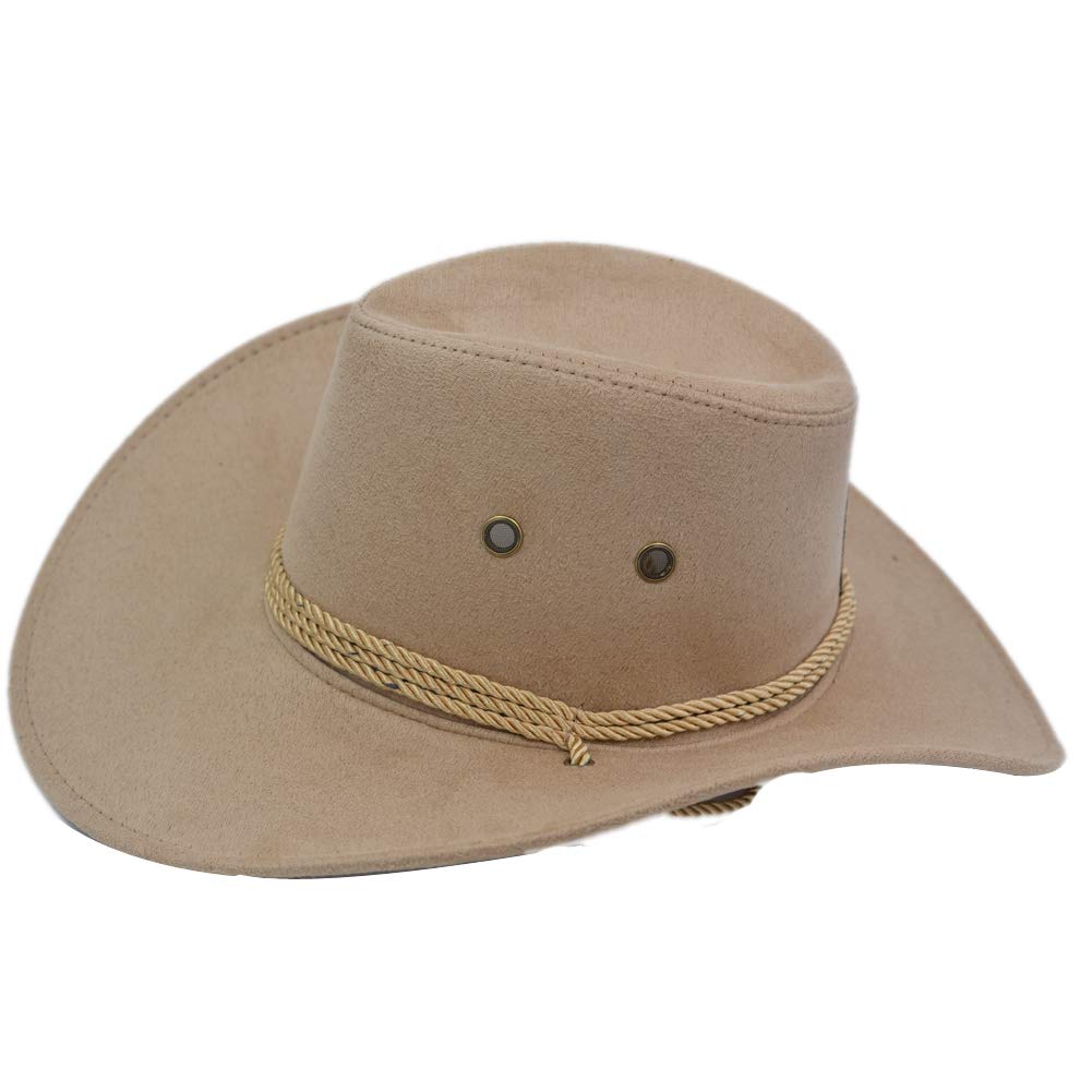 Yosang Adult Western Suede Hat Cowboy Outdoorsman Hat Travelling Summer Cap Brown