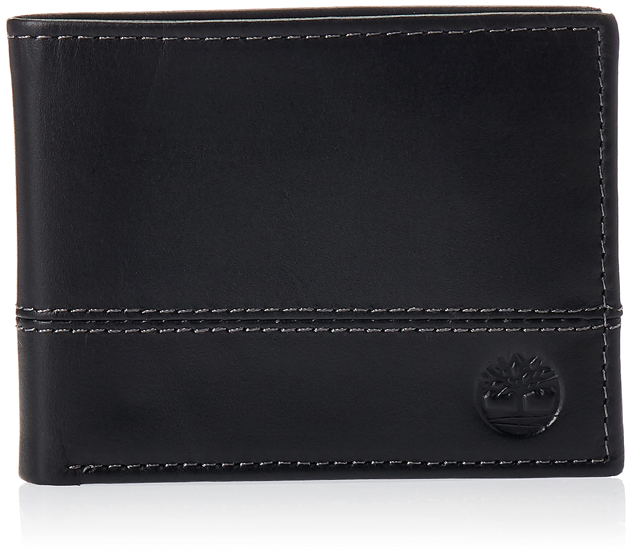 Timberland mens Leather Passcase Trifold Wallet Hybrid, Black/Cognac, One Size