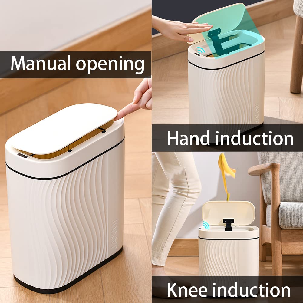 Smart Trash Can with Lid, 1.8 Gallon Slim Touchless Garbage Can, Plastic Automatic Trash Bin Waterproof Motion Sensor Wastebasket for Living Room, Bedroom, Office (No Battery)
