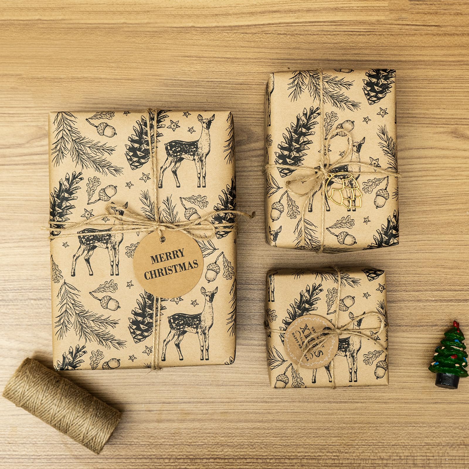 RUSPEPA Kraft Hanukkah Wrapping Paper Roll - Mini Roll - Menorah Design for Holiday Gift Wrap - 17 Inches X 32.8 Feet