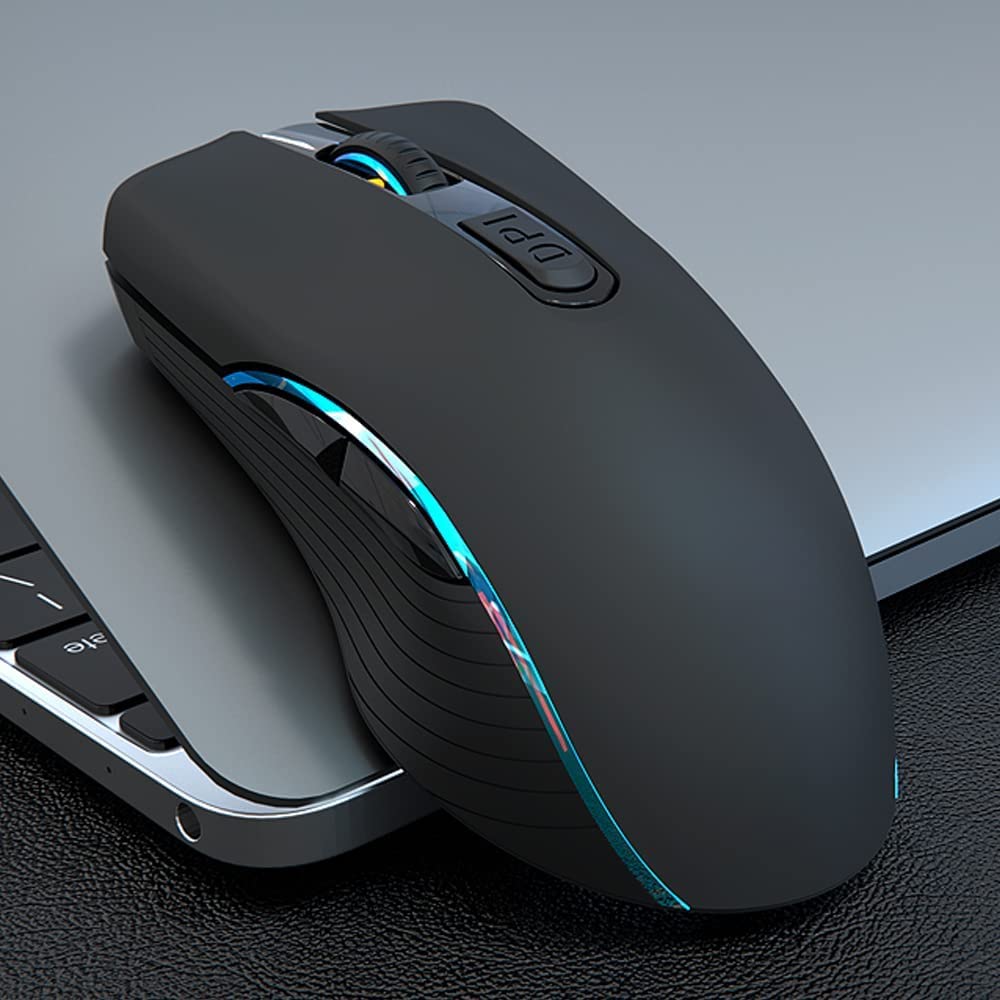 WFB Wireless Mouse Rechargeable Optical Mouse with USB Receiver Portable Gaming,Office Mice 3 Adjustable DPI Levels,6 Buttons for PC,Laptop,Computer,Notebook,MacBook Black