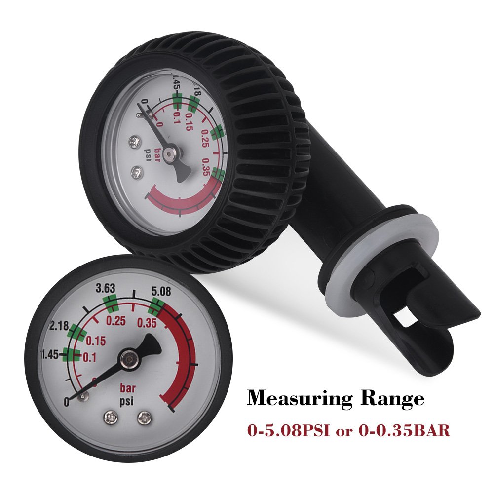 Wbestexercises Kayak Air Pressure Gauge Nylon Inflatable Boat Air Pressure Gauge 0-5.08 PSI Barometer Air Thermomete Valve Connector Replacement for Kayak Raft SUP Board Black