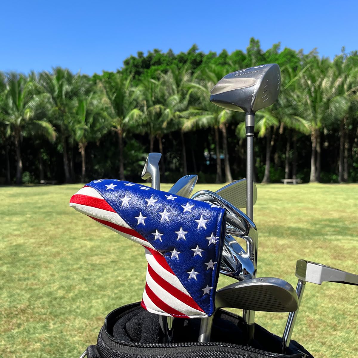 Red Blue White USA Flag Golf Blade Putter Cover Headcover Club Protective Magnetic Thick Synthetic Leather (Little Star)