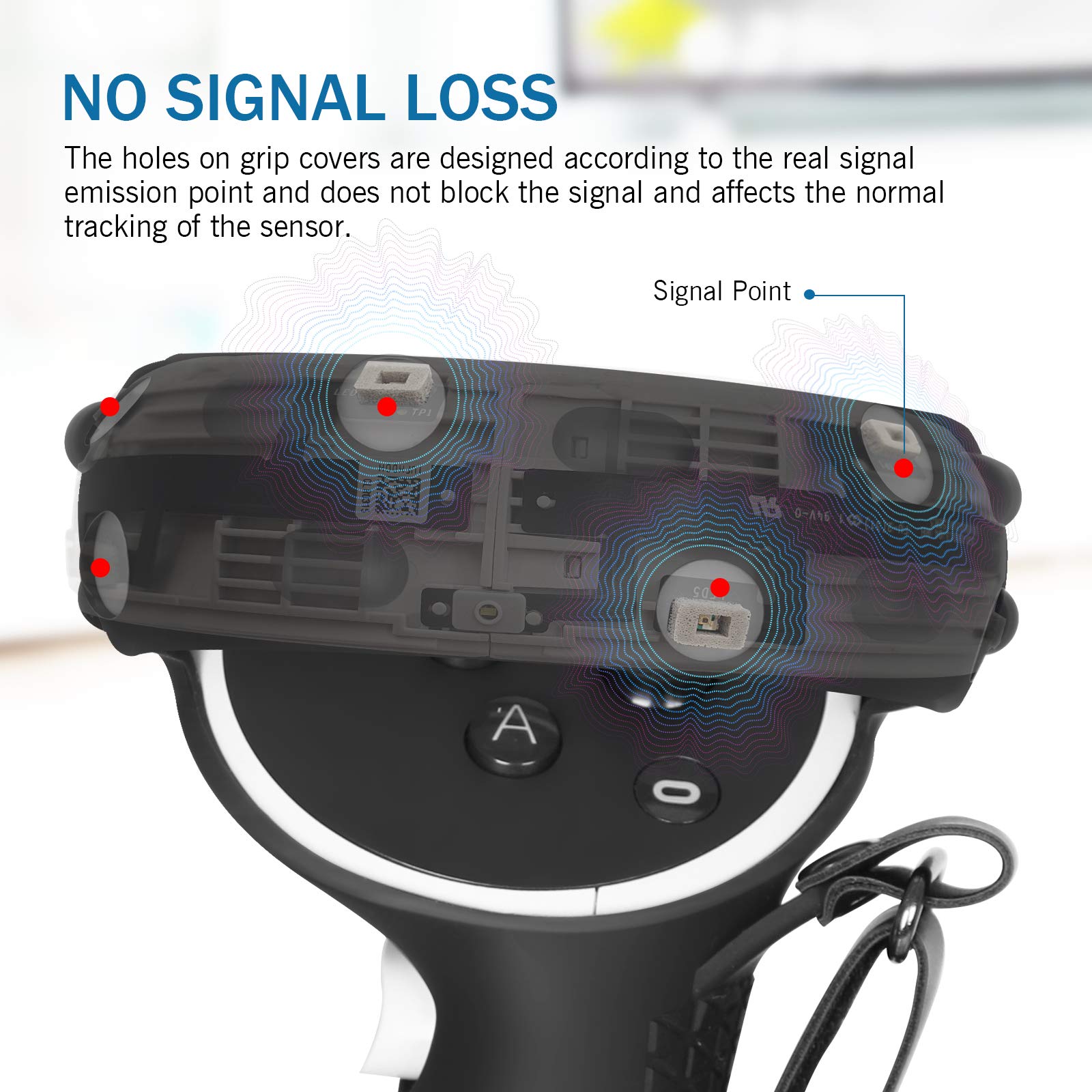 Touch Controller Grip Cover for Oculus Quest 2, Kuject Full Coverage Anti-Throw Handle Protective Sleeve, Lengthened Bottom with Adjustable Hand Strap Black