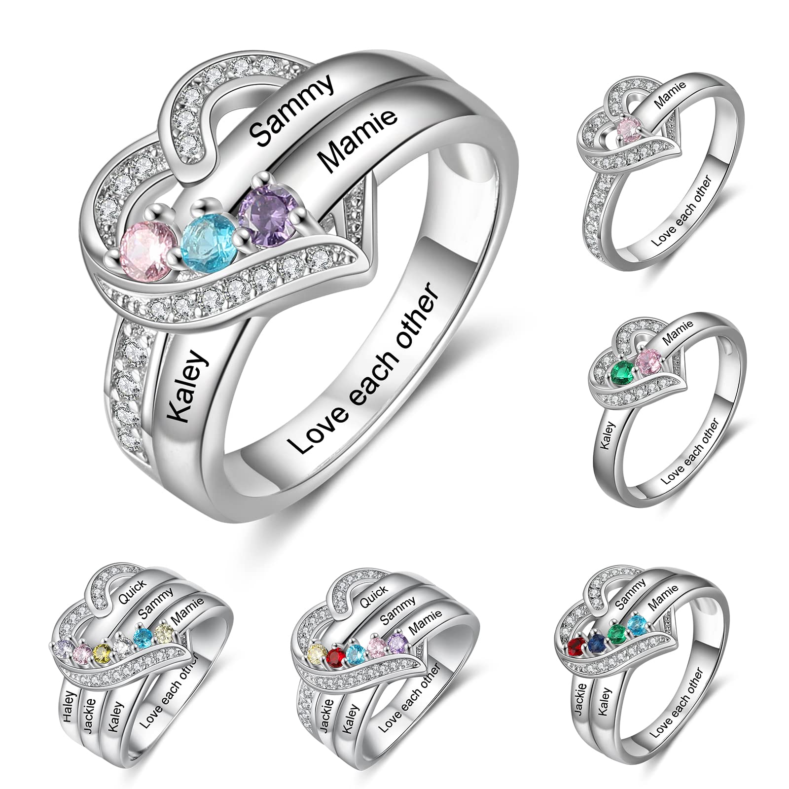 Wendy Made Personalized Rings for Mom with 1-6 Birthstones for Mom Ring Custom Mother Daughter Name Ring for Family Grandmother Rings for Mother's Day (3 Birthstones, 9)