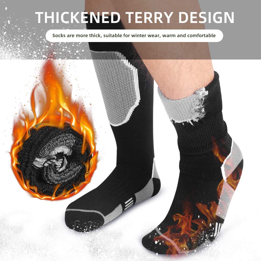 ZEPOHCK [2 Pairs Winter Thicken Sports Ski Socks, Calf Compression Thermal Socks for Men and Women