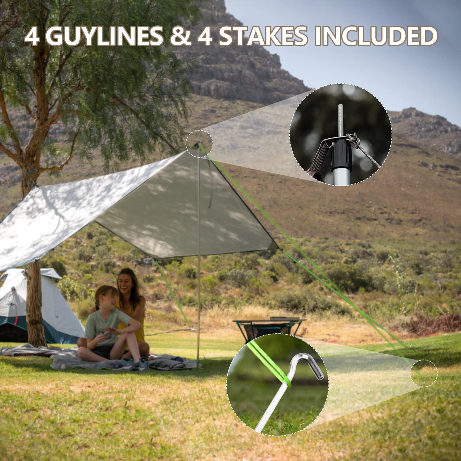 Weanas Tarp Poles Adjustable Heavy Duty, Set of 2 Aluminum Tarp Poles Telescoping Collapsible Lightweight Tent Tarp Poles for Camping Awning Backpacking