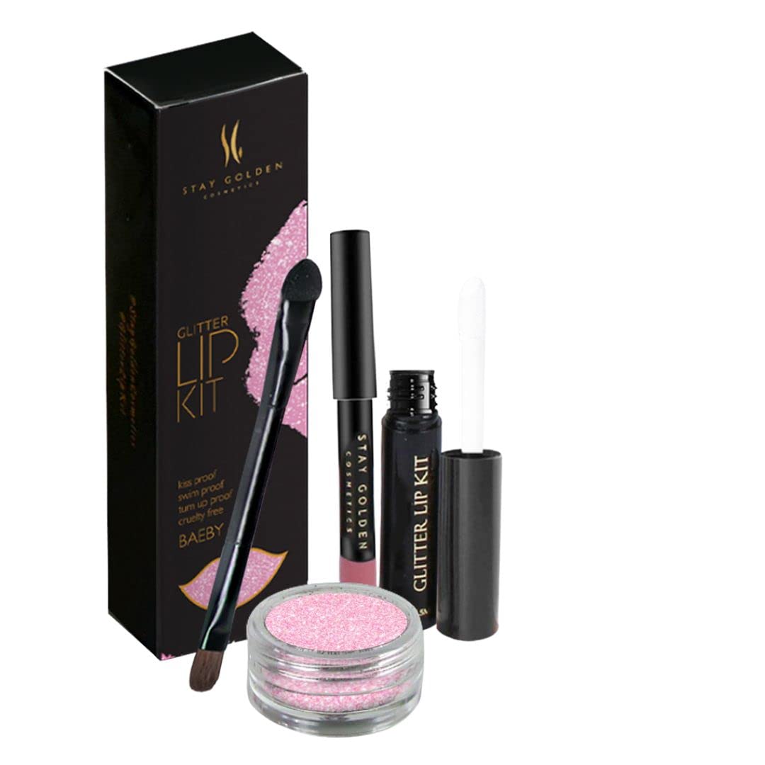 Stay Golden Cosmetics Baeby Glitter Lip Kit, Transfer Proof and Smudge Proof 3 oz