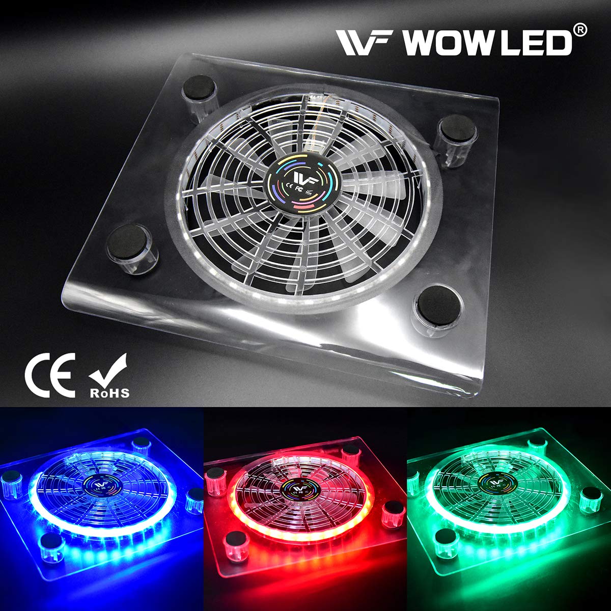WOWLED Cooling Fan Mini 3 keys Control Gaming USB RGB LED Cooler Thermal Fan Pad for PS4 Playstation 4 XBOX One X Consoles Laptop Notebook PC CPU Coolers Computer Cooling Strip Light Case Fan