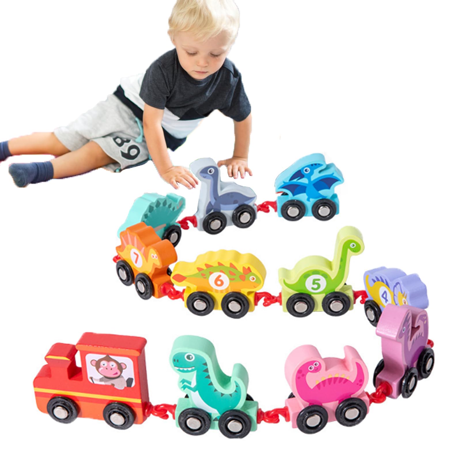 Toddler Toys for 4 3 Year Old Boys Gifts,Montessori Toys for 3 4 Year Old Girls Birthday Gifts,Wooden Train Set Dinosaur Toys for Kids 3-5 Years Old Toy Cars for Toddler Boy Toys Age 4