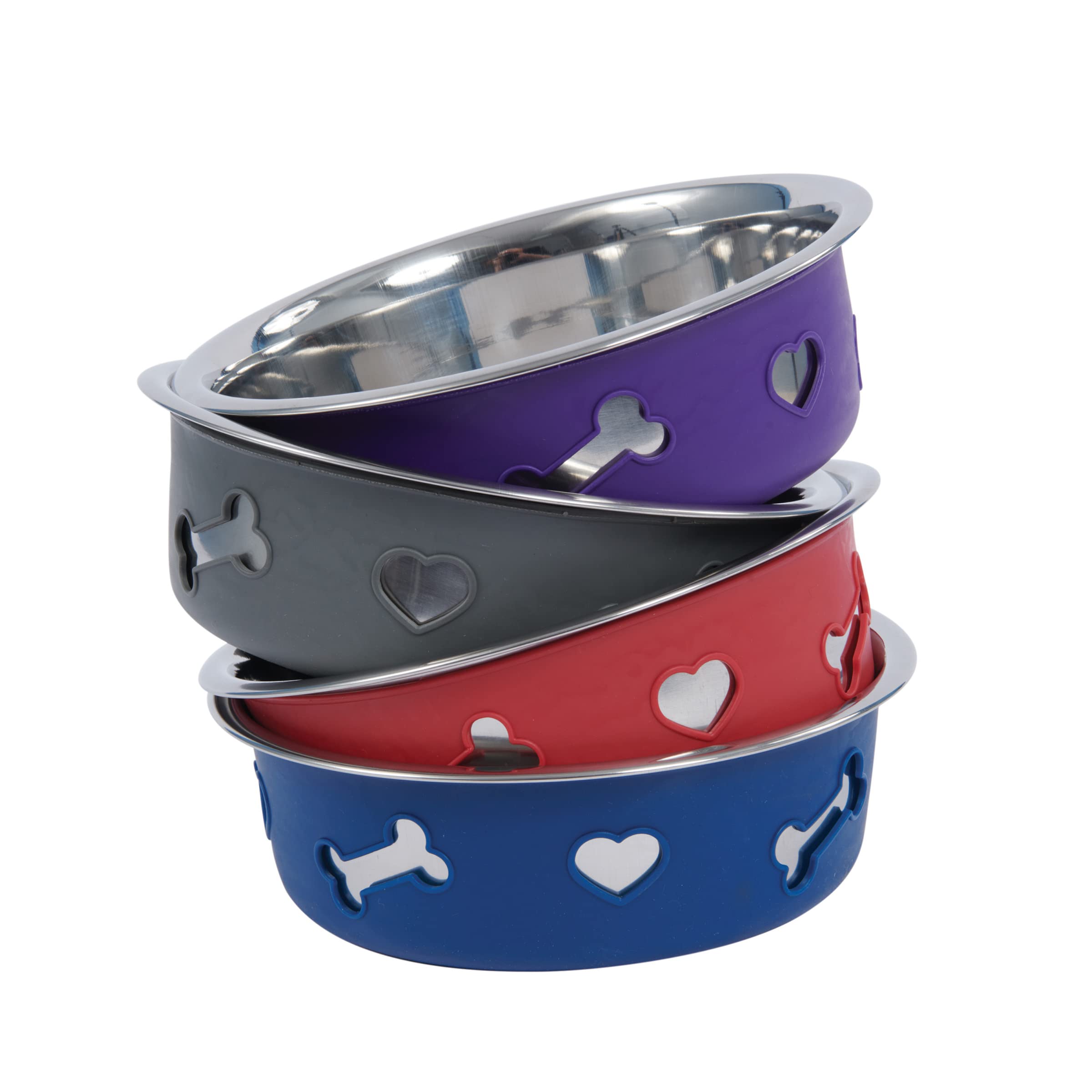 WeatherBeeta Non-Slip Stainless Steel Silicone Bone Dog Bowl, Dark Purple, 8"