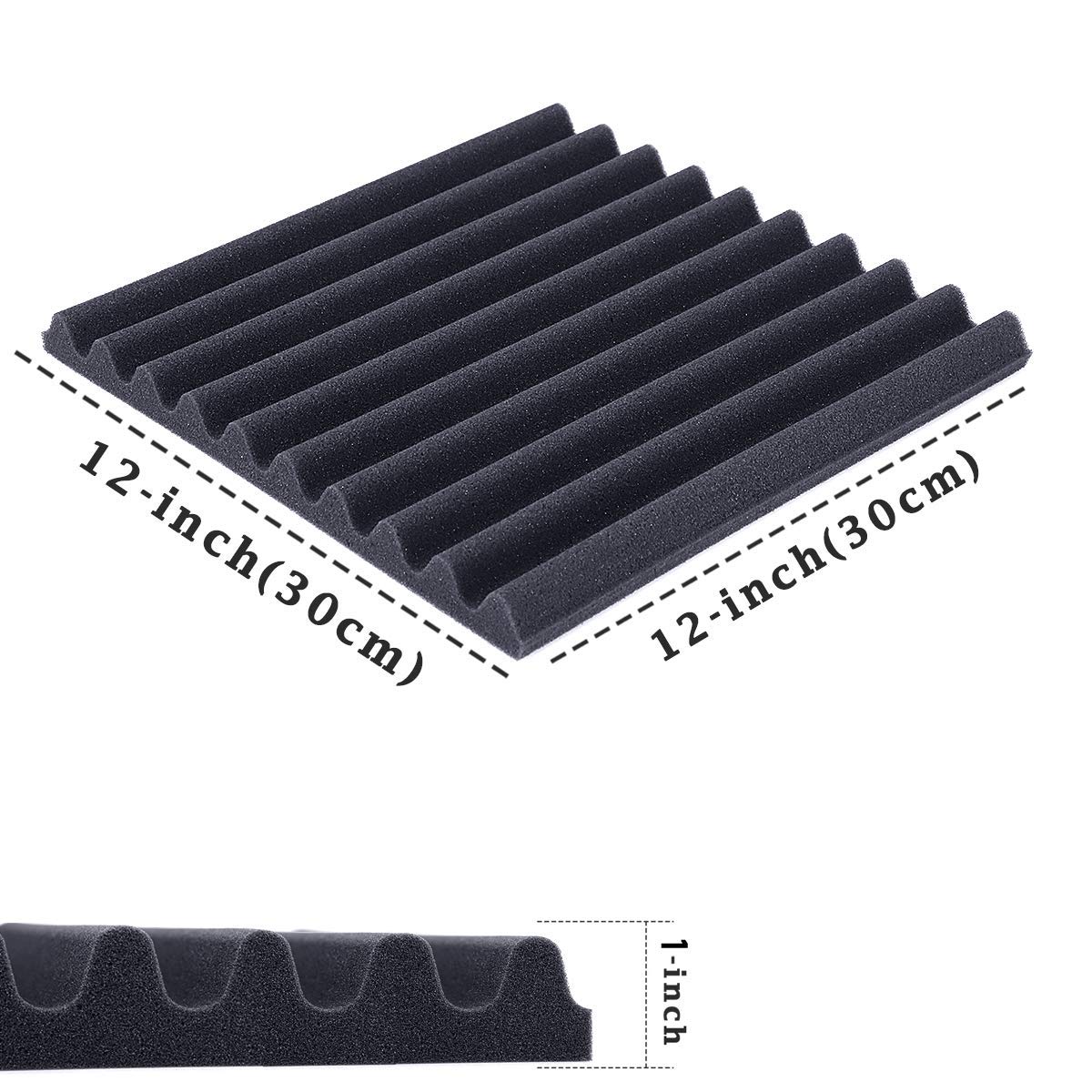 ZHERMAO 12 Pack Acoustic Foam Upgraded Arc Shaped Sound Proof Foam Panels Studio Foam Wedges, 1" X 12" X 12" Soundproof Foam High Density Fireproof Sound Proofing Padding for Wall, Door and Ceiling