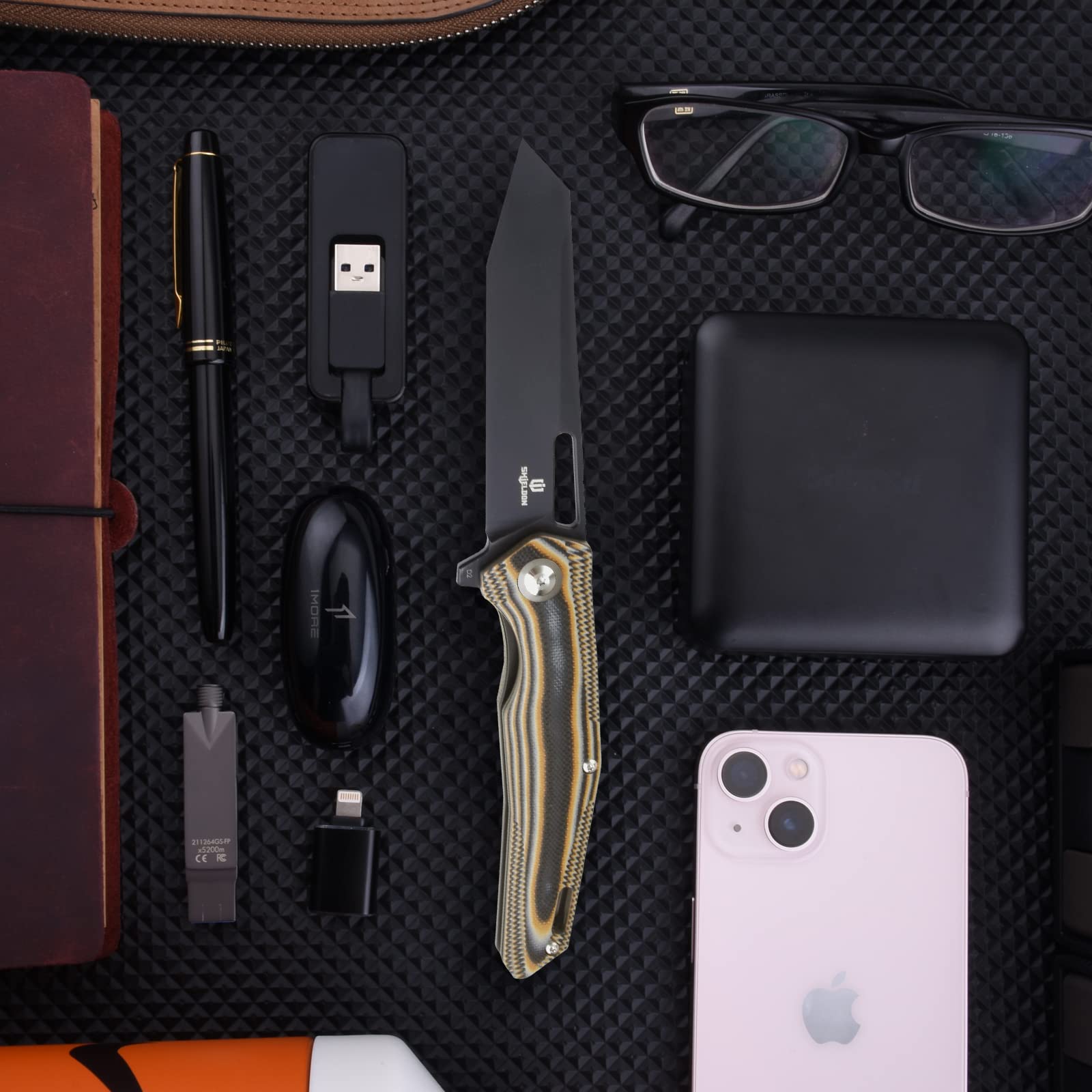 SHIELDON Boa Pocket Knife, 3.82" D2 Plain Blade with G10 Handle Folding Knife, Thumb Hole and Flipper Opener,Unique Tool Gift for Everyday Carry
